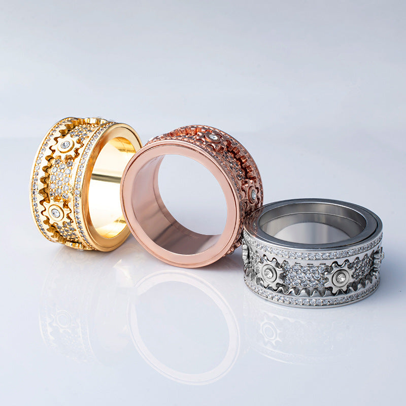 925 Sterling Silver Personalized Stress Reducing Rotatable Gear Ring ...